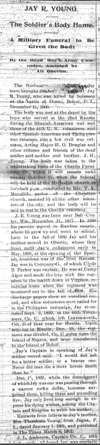 The Burlington ... Tuesdaynoon brought the body ... Corporal JayR ...